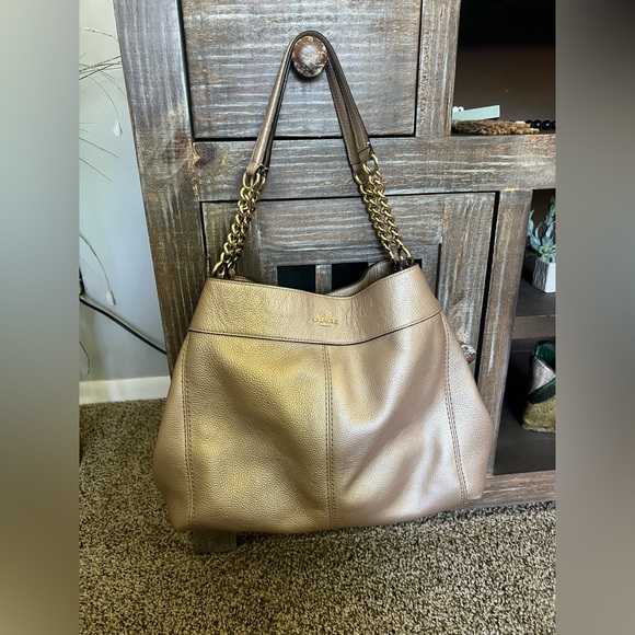 Coach | Bags | Coach Tan Shoulder Bag With Gold Accents | Poshmark
